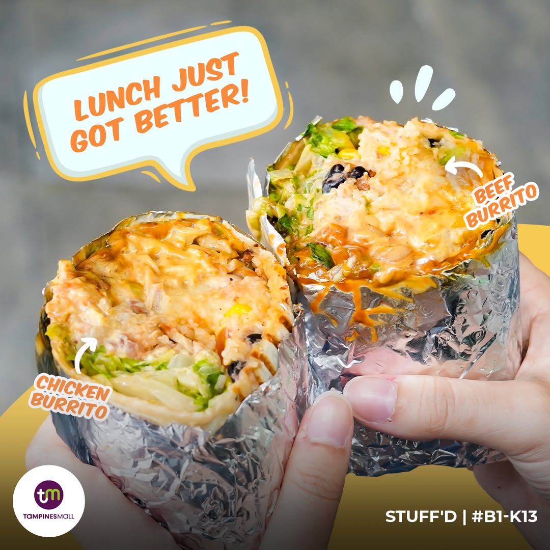 Stuff'd Burritos: Guilt-Free Beef or Chicken Lunch! | Tampines Mall News